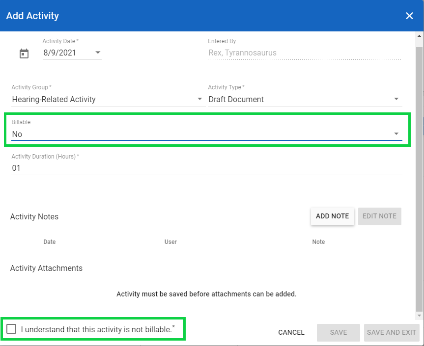 Saving a non-billable activity – OCR CARES Help Center